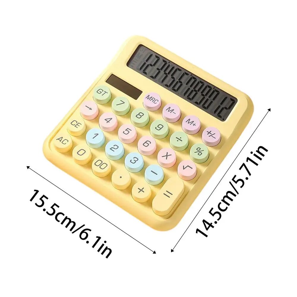 Детский солнечный калькулятор 12 разрядов Желтый, Yellow