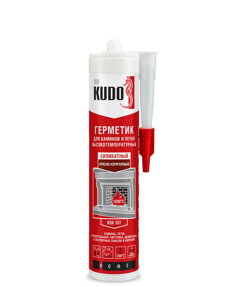 KUDO HOME KSK-707 герметик силикатный для печей и каминов до 1200С красно-коричневый 280 мл, 61097