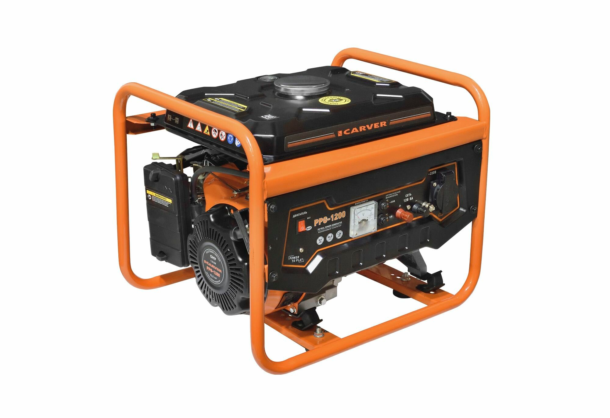 Генератор CARVER PPG- 1200 бензин (LT-156F, 0,9/1,05кВт, 220В, бак 6 л, обмотка медь)