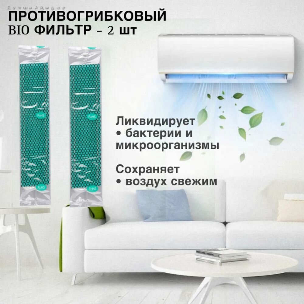 Противогрибковый БИО фильтр 2в1 для сплит-системы, 2 шт для кондиционера защита от грибка