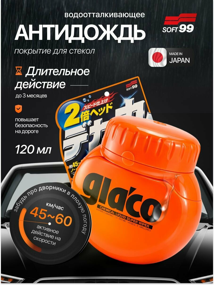 Антидождь Glaco Large для автомобиля, гидрофобное водоотталкивающее покрытие для стекол, 120 мл