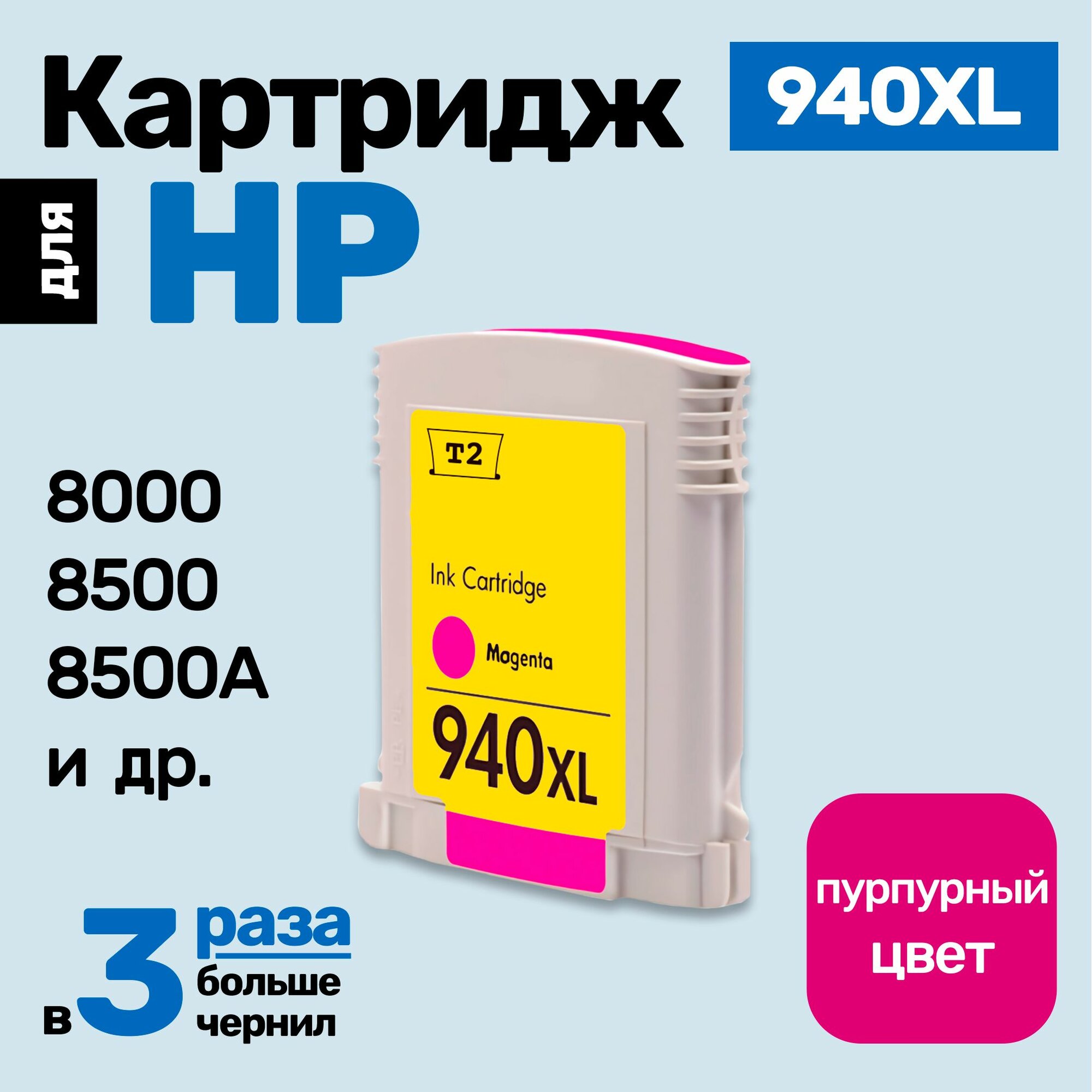 Картридж к HP Officejet 8000, 8500a, 8500 (940XL) и др. Эйч Пи, заправляемый, для принтера, Пурпурный (Magenta), увеличенный объем, 1 шт.