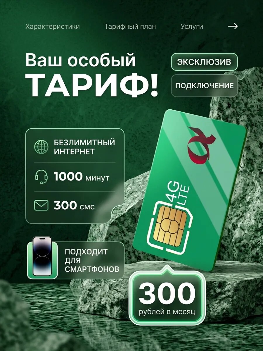 Безлимитный интернет / 1000 минут за 300 руб в месяц