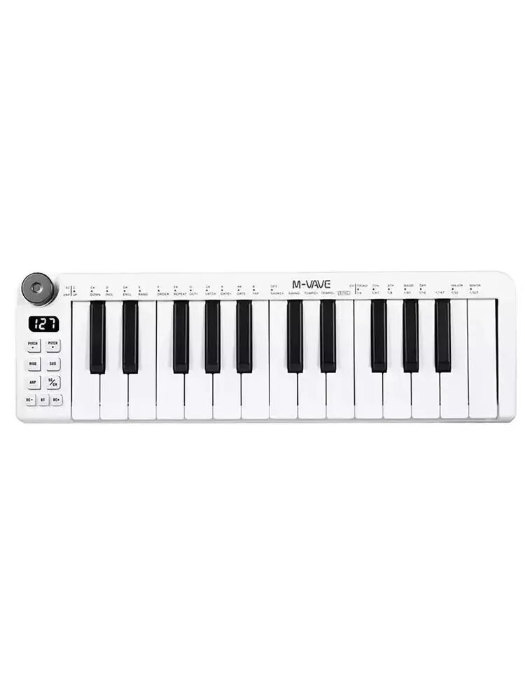 M-VAVE SMK-25 MINI White - беспроводная MIDI-клавиатура, контроллер, 25 клавиш, Bluetooth, портативная, для музыки и DAW, компактная, белая