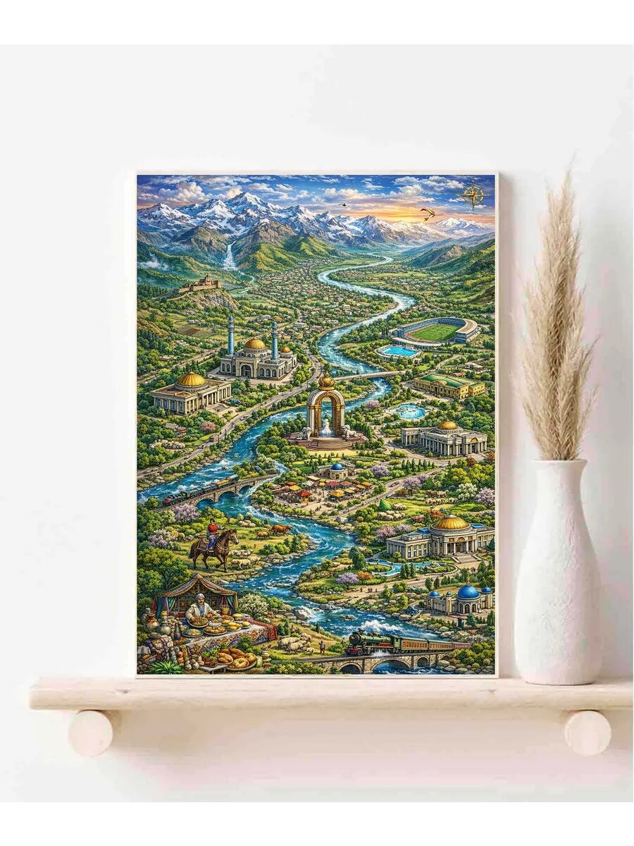 Вахдат, Таджикистан, Fantasy Map, Карта, Плакат 30x42см