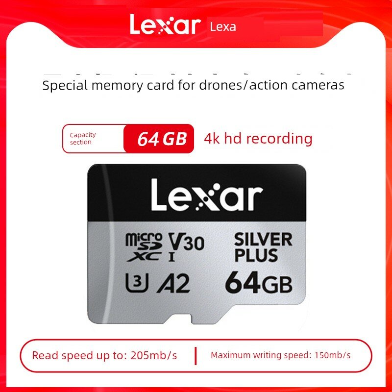 Lexar 64GB V30 A2 Память для DJI Action 5 / Pocket 3 Высокоскоростное хранилище
