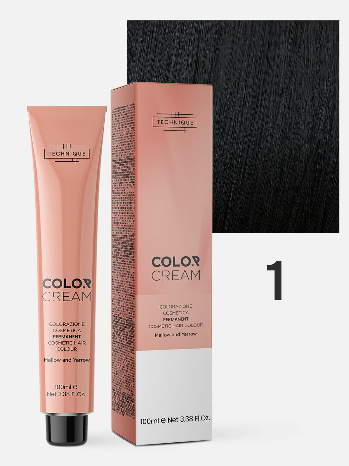 Крем - краска для волос профессиональная Technique Color Cream Permanent Cosmetic Hair Colour 1 Черный, 100 мл