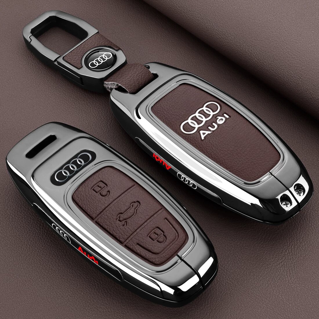 Кейс-браслет для ключей Audi C Style мокко коричневый с металлической пряжкой