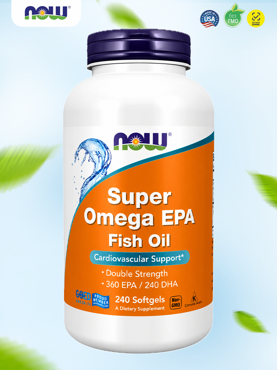 Now Супер Омега 1200 мг 240 мягких капсул, Super Omega EPA 1200 mg 360/240 240 sgels