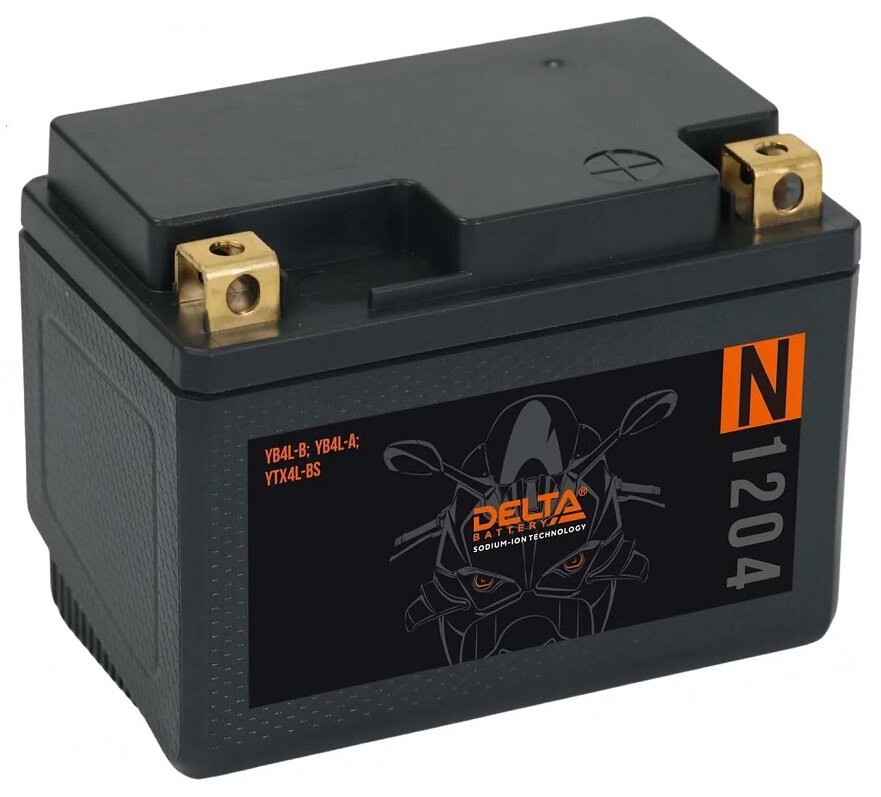 Аккумулятор для мотоцикла и скутера Delta N 1204 12V 4 А/ч (42Втч) 90 А обр. пол. заряжен Na-ion (113х70х85) Na+ YTX4L-BS, YB4L, YT4L-BS
