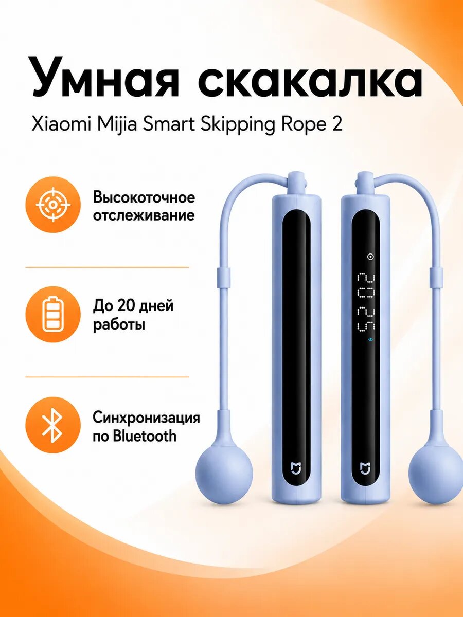 Скакалка умная для спорта в голубом цвете Xiaomi Mijia Smart Skipping Rope 2 (MJTS02YM) CN