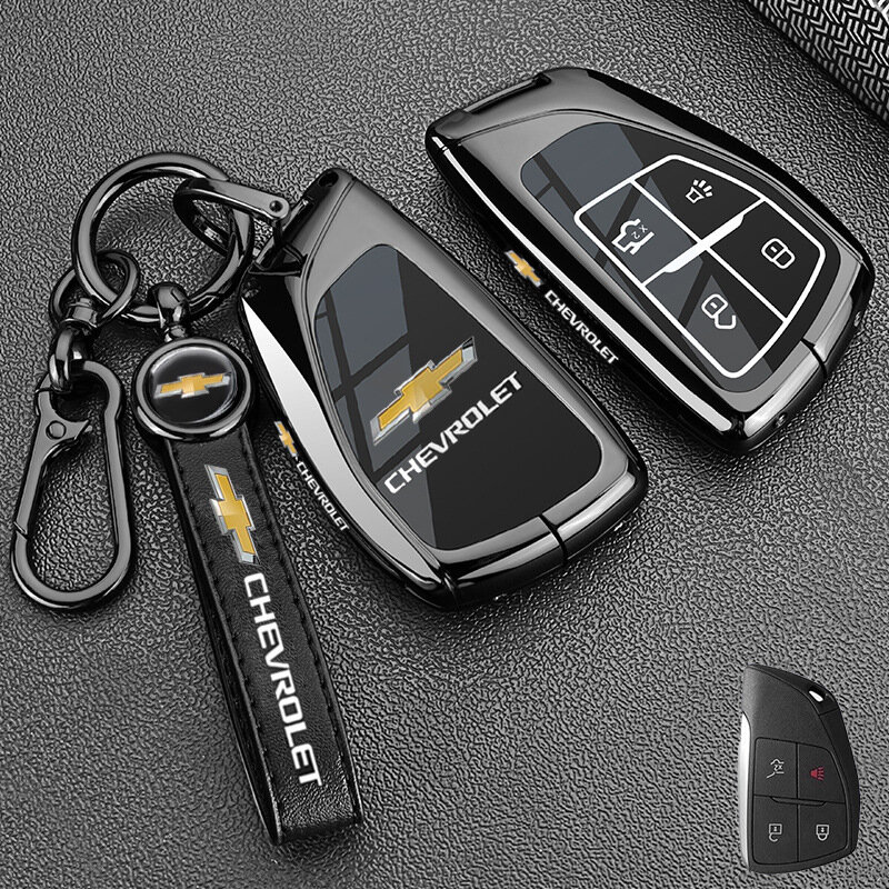 Ключевой брелок для Chevrolet 4-кнопочный с кожаной застежкой, цвет гунметал для модели 2024 года