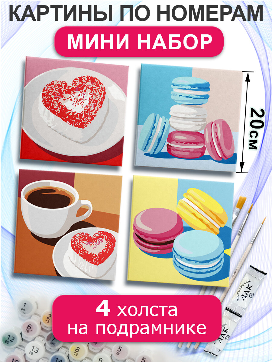 Мини картины по номерам Набор Завтрак Кофе и десерт 20х20 см