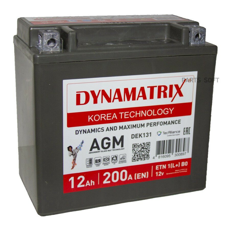 AGM аккумулятор 12V 12Ah 200A ETN 1(L+) B0 150x87x145 4,76kg от официального дистрибьютора, DYNAMATRIX-KOREA, артикул DEK131