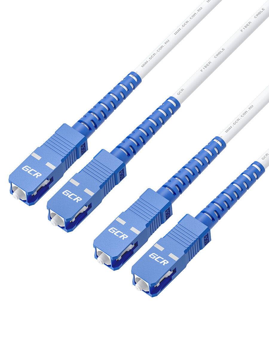 Оптический патч корд 2 метра GCR SC/UPC - SC/UPC Duplex одномодовый оптоволоконный кабель для интернета SM 9/125белый