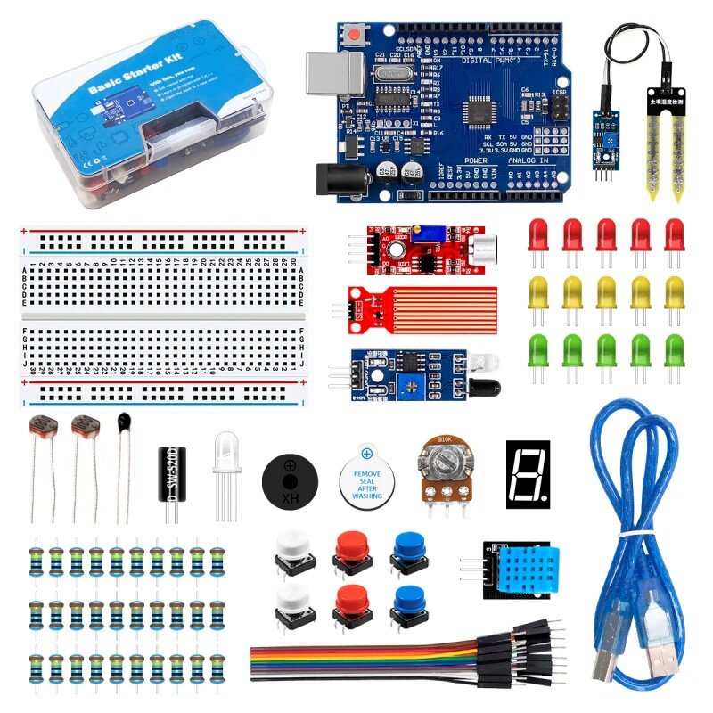 Стартовый набор UNO R3 – макетная плата на 400 точек и датчики для обучения Arduino