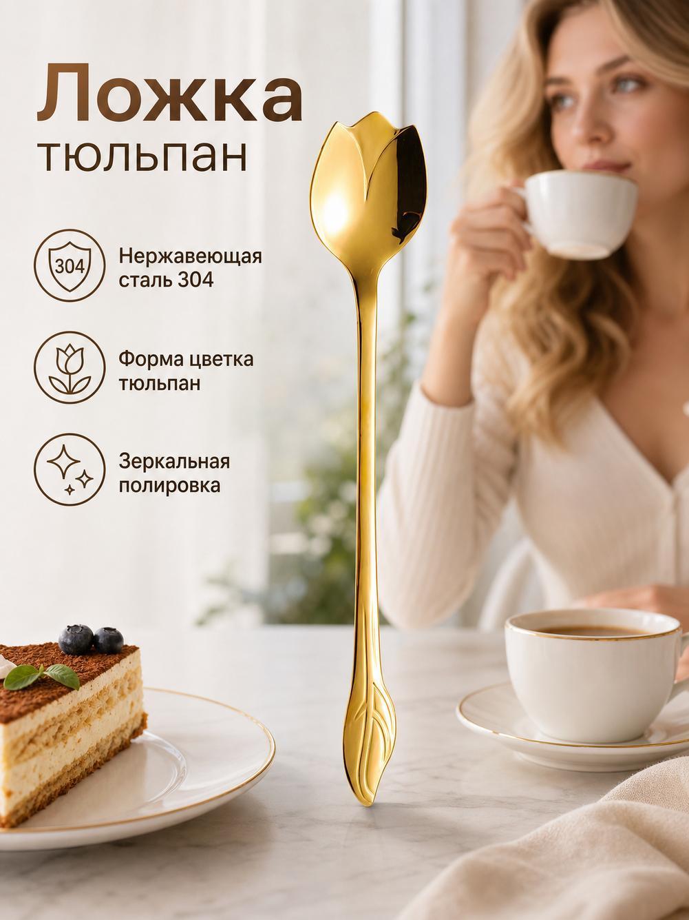 Ложка-тюльпан из нержавеющей стали 304, подходит для размешивания меда/кофе.