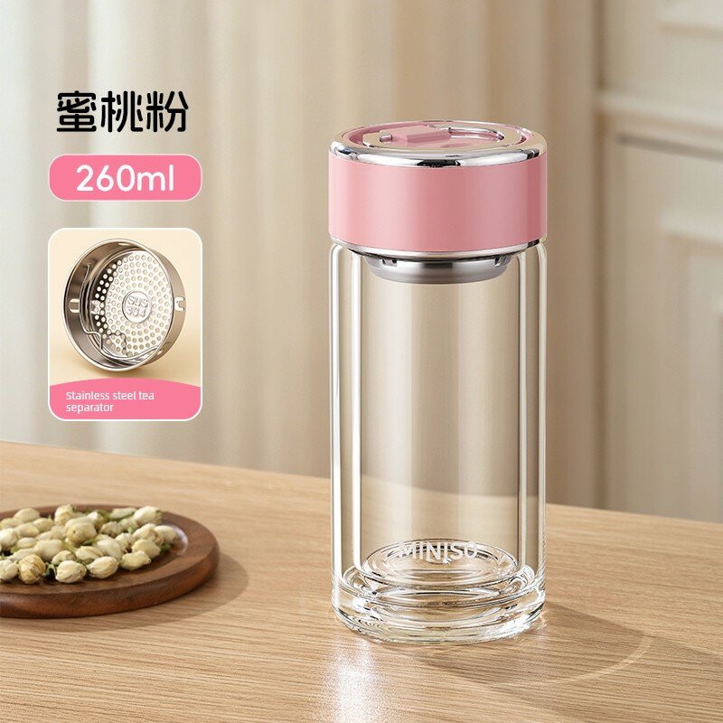 Мини-стакан Miniso с двойными стенками и ручкой, стильная портативная чашка для воды для женщин, термостойкая чашка для