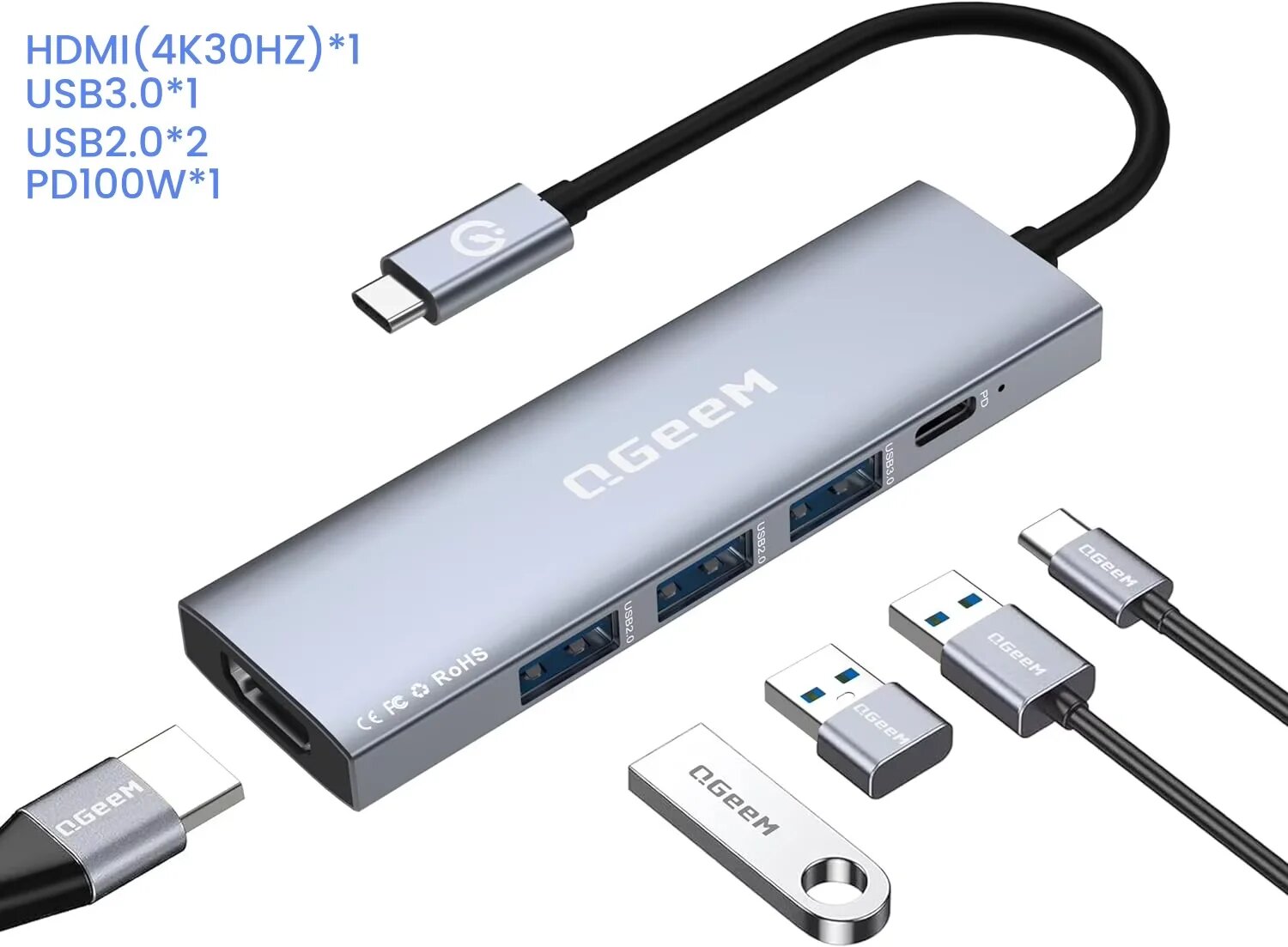 QGeeM USB C-концентратор для Macbook Pro Multi USB 3.1 Type C Hub 3.0 2.0 USB C HDMI-адаптер PD Dock для Huawei Mate 20 Pro OTG Splitter