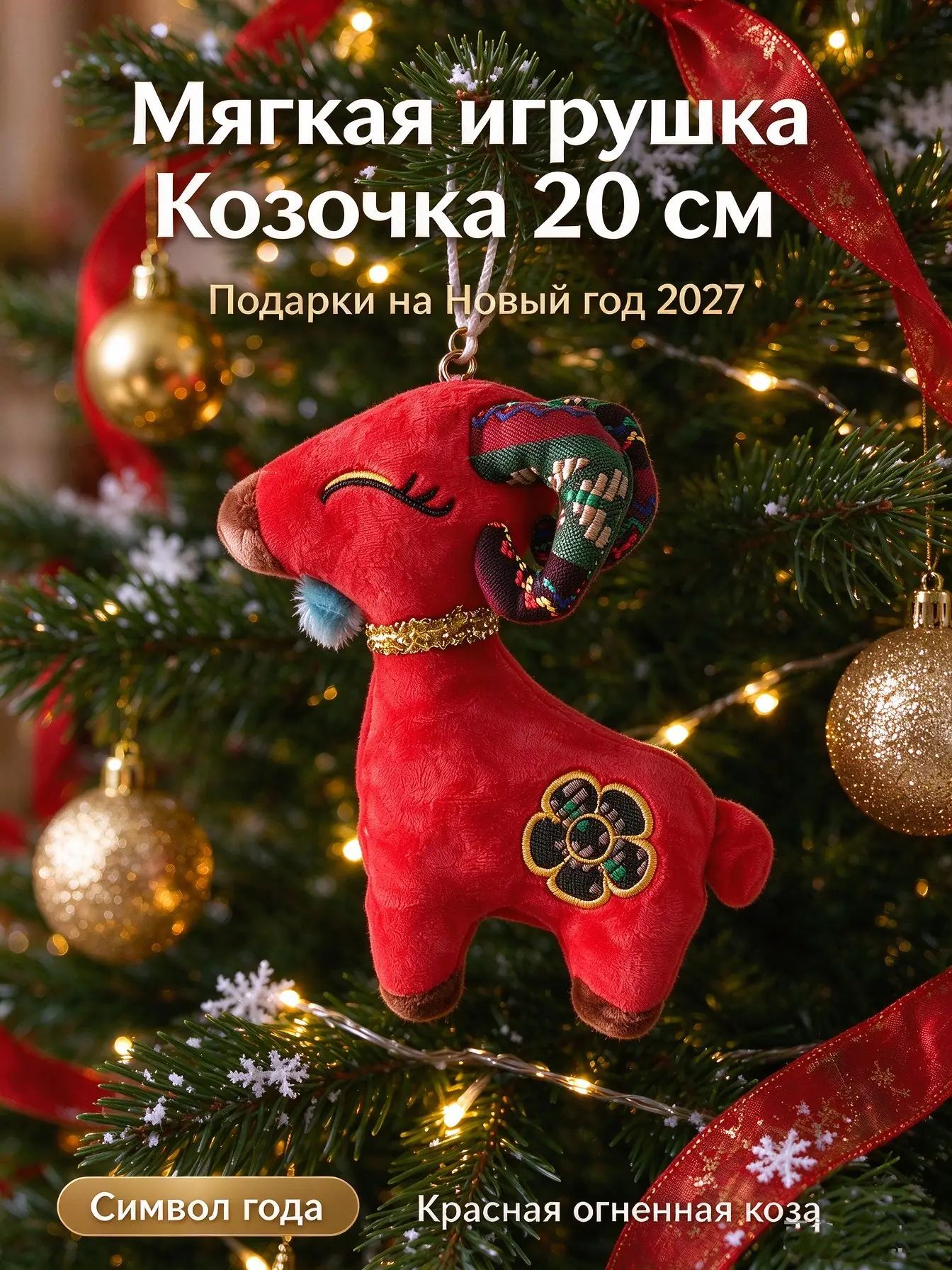 Мягкая игрушка козочка 20 см красная огненная коза символ года подарки на новый год 2027