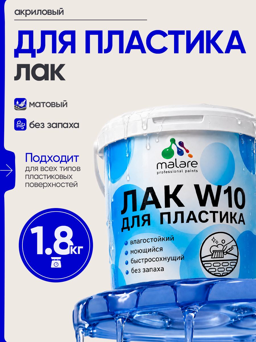 Лак для защиты пластика Malare акриловый моющийся быстросохнущий, матовый, 1.8 кг