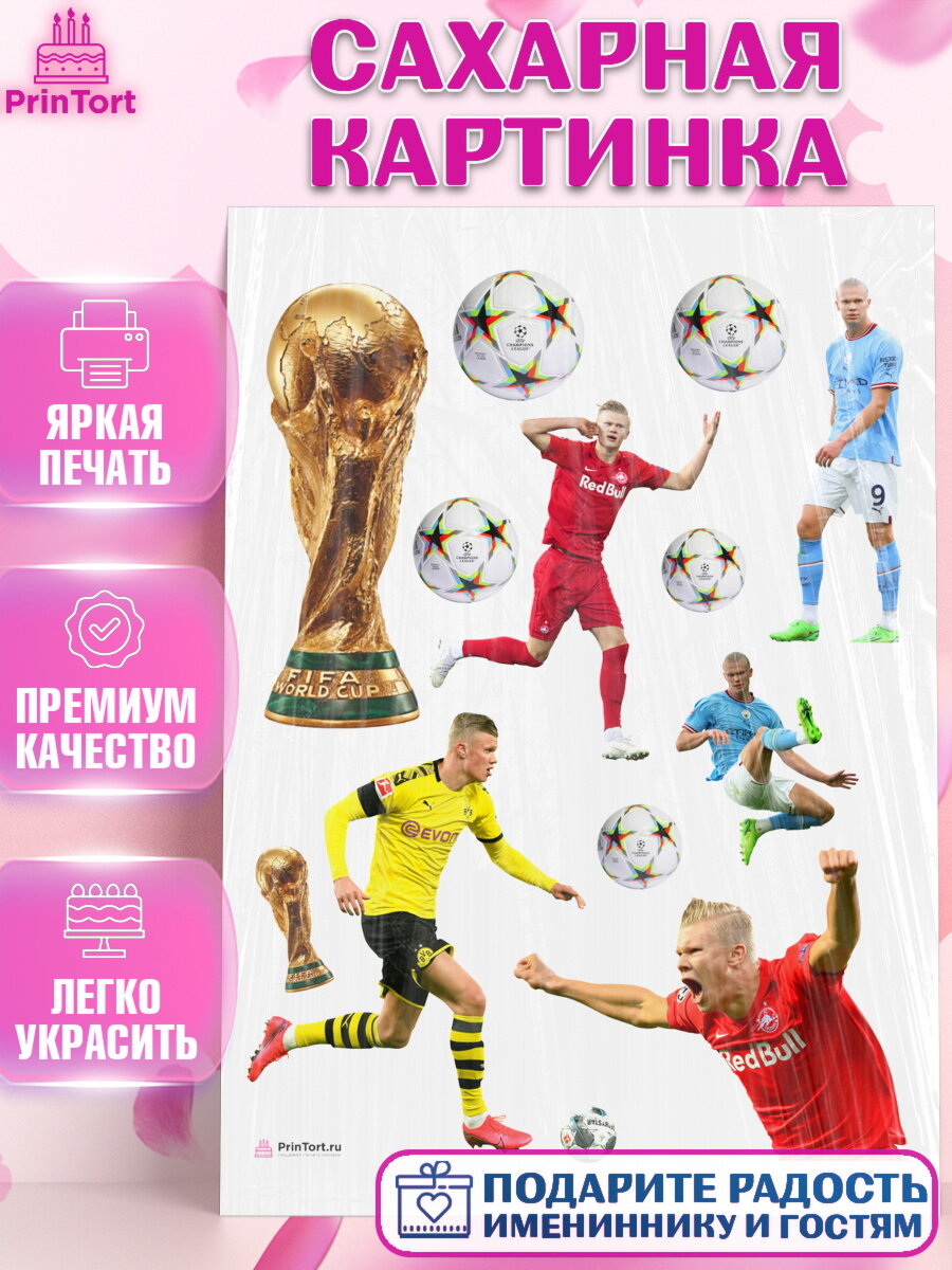 Сахарная картинка для торта Эрлинг Холланд. Украшения для торта мальчику на День Рождения. Декор для выпечки PrinTortPT117113
