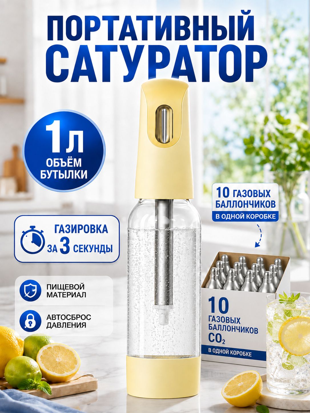 Сифон для газирования 1 л светло-желтый