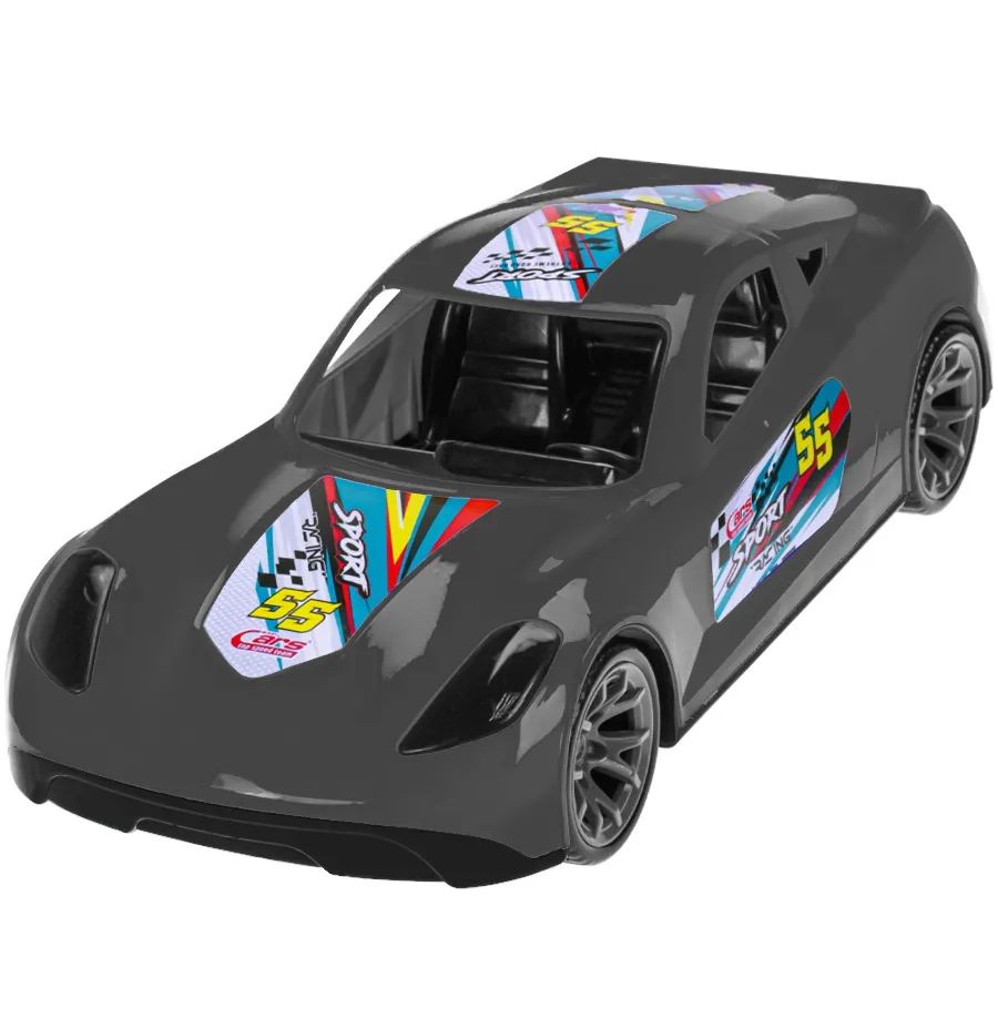 Гоночная машина "Turbo V-MAX", детская пластиковая машинка-игрушка для сюжетно-ролевых игр в песочнице и дома, 40 см, цвет серый