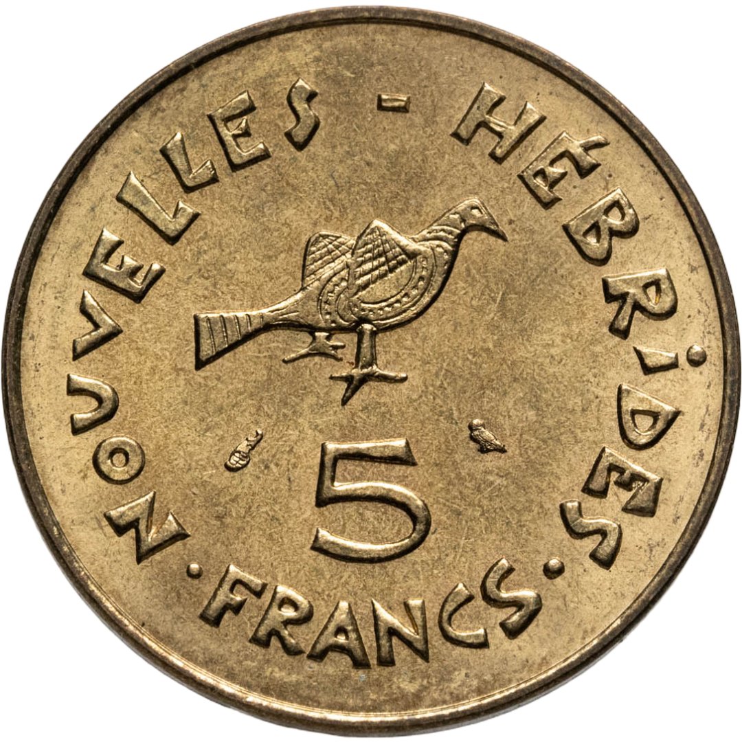 Новые Гебриды 5 франков francs 1970, Латунь, в сохранности UNC