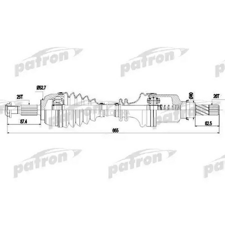 Полуось передняя левая 25x660x53x26 RENAULT: MEGANE II 1.5DCI 02- SCENIC II 1.5DCI 03- PATRON PDS0244