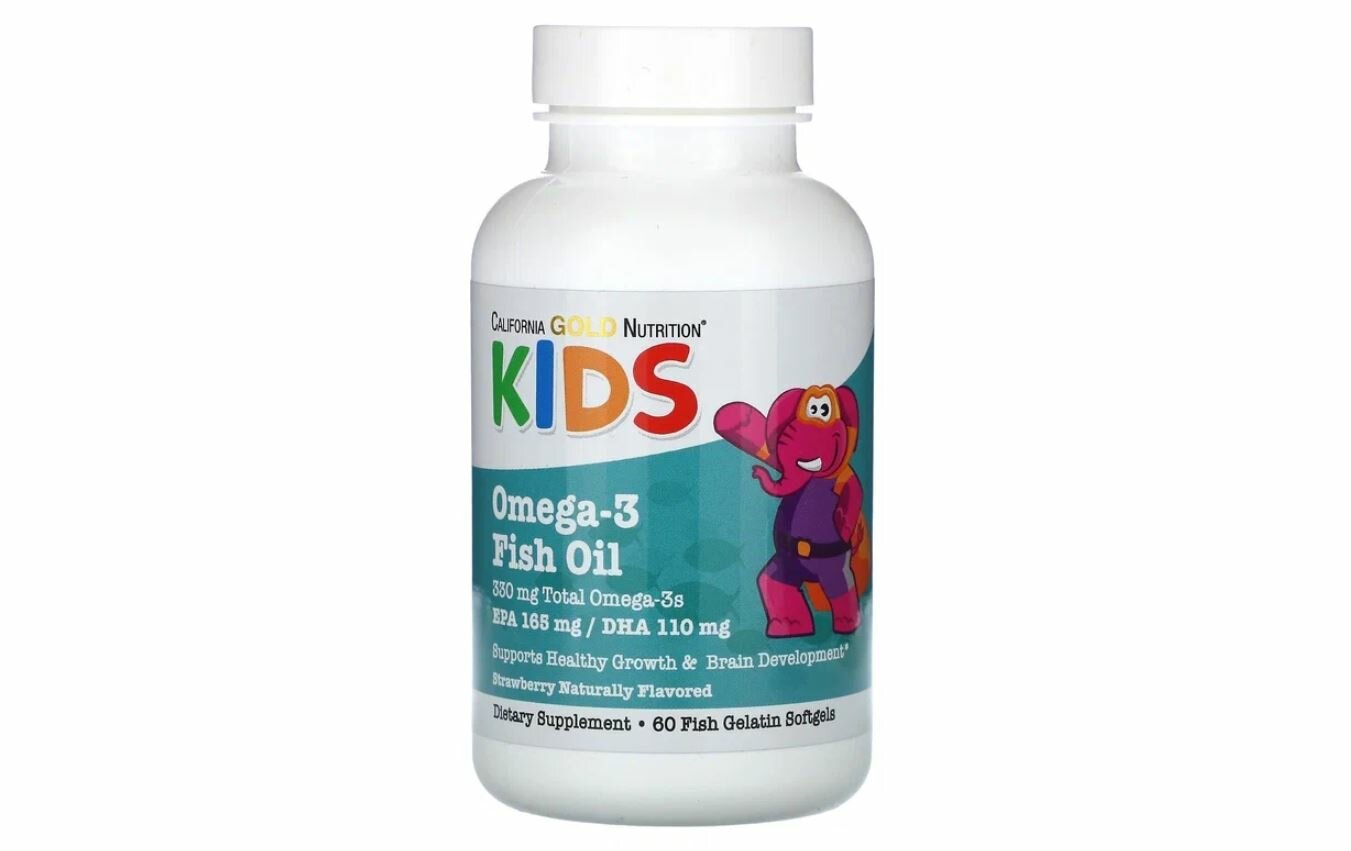 California Gold, Kids Omega-3 Fish Oil, Рыбий жир с омега-3 для детей, клубничный вкус, 60 капсул из рыбьего желатина