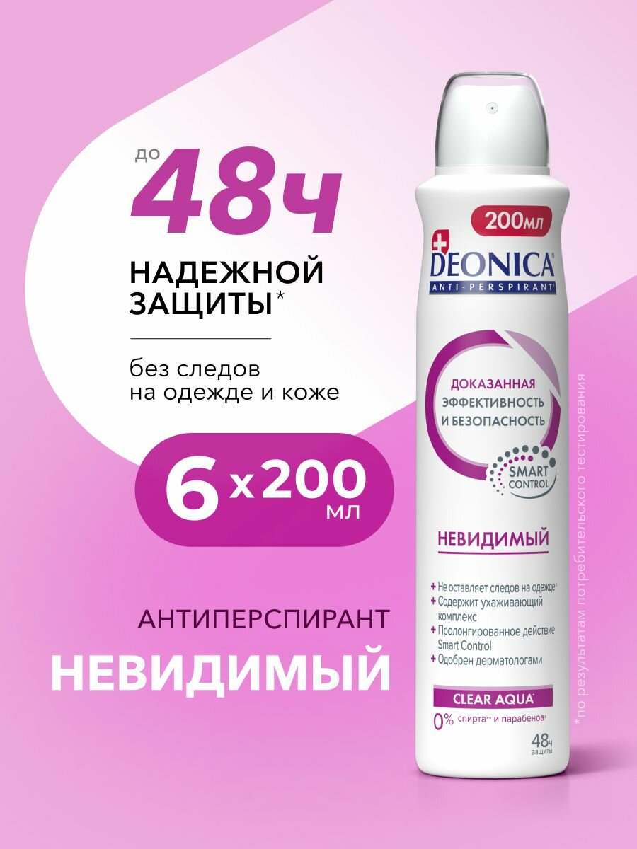 Дезодорант антиперспирант женский спрей Deonica Невидимый 6 шт по 200 мл