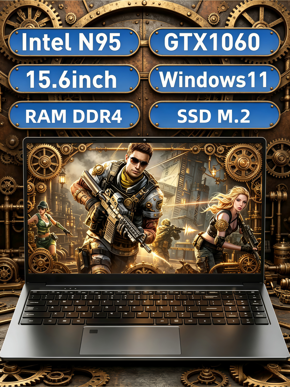 Премиальный игровой ноутбук для работы и учебы ноутбуки noutbuk 15,6" IPS, intel N95 видеокарта GTX1060, Windows11