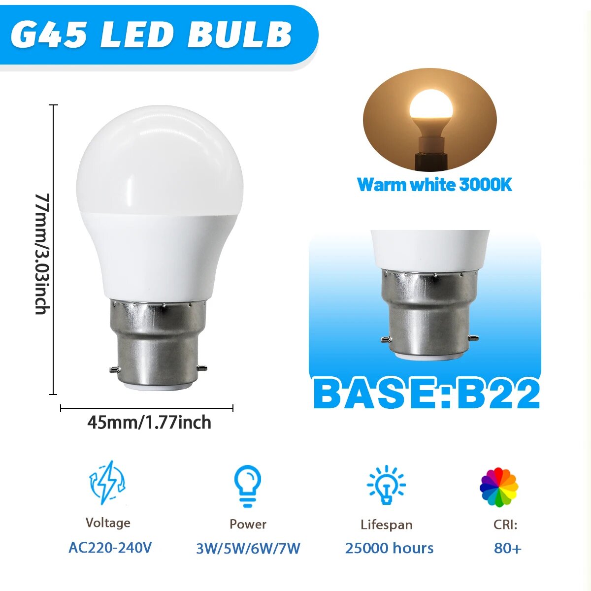 Светодиодная лампа G45, 1-12 шт, E14 E27 B22, 3W-7W B22 3000K, 10PCS, 6W
