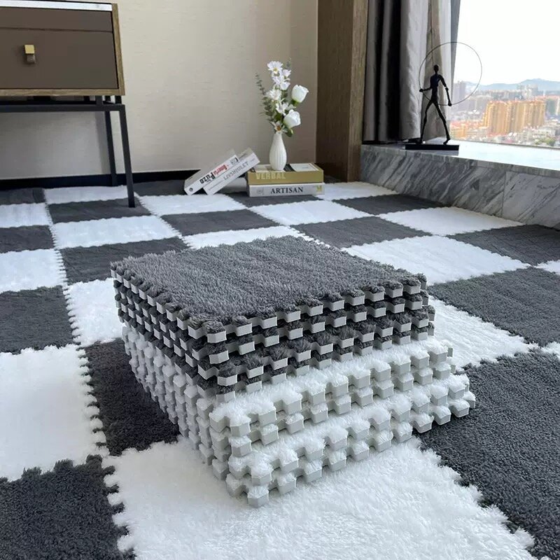 Коврик-пазл Плюшевая, зимний, текстиль, 10 элементов, 30x30 см（Сочетание серого и белого）