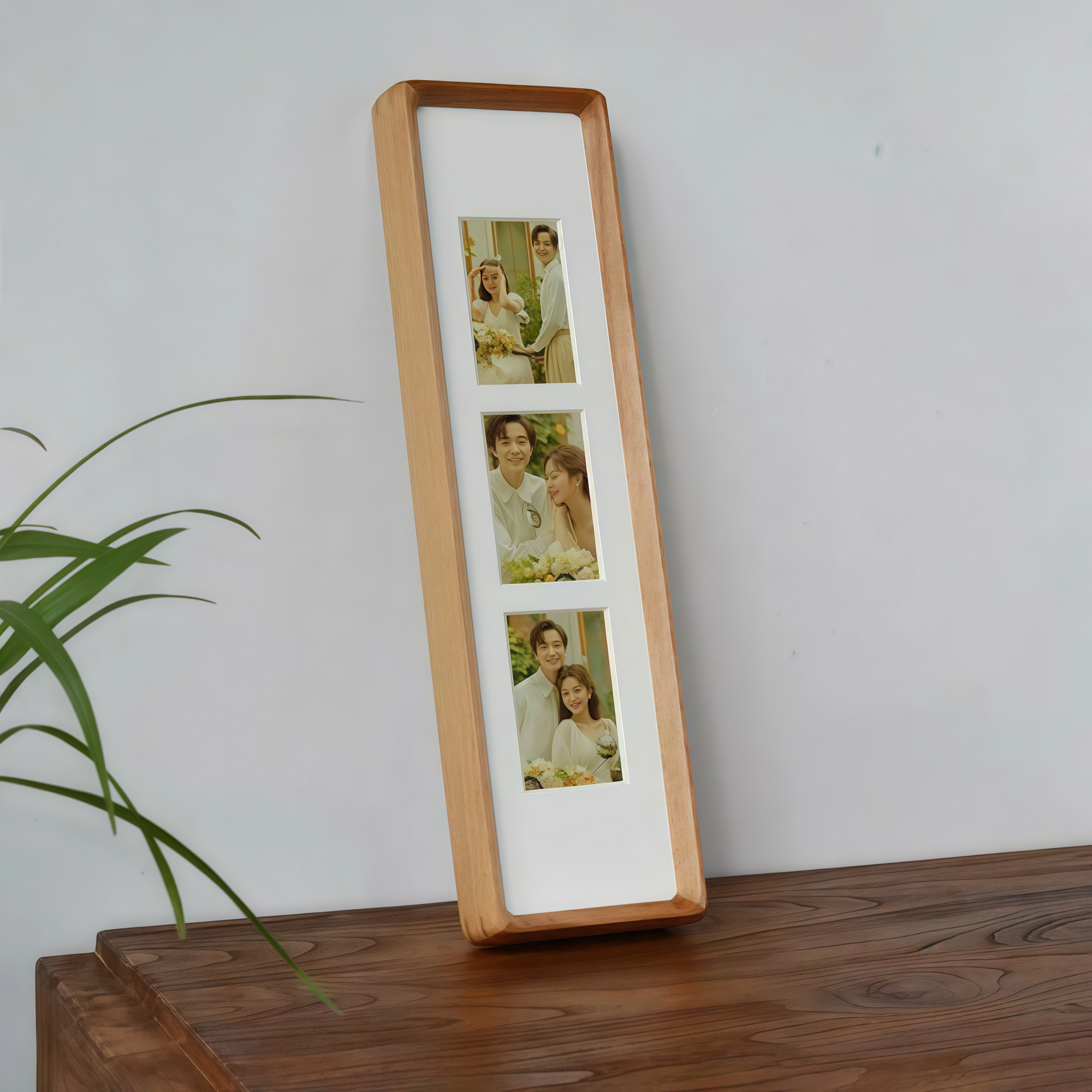 Деревянная фоторамка-триптих CHENGWEI, Beechwood-3, 40x10cm-5.7x8.2cm, цвет натурального дерева