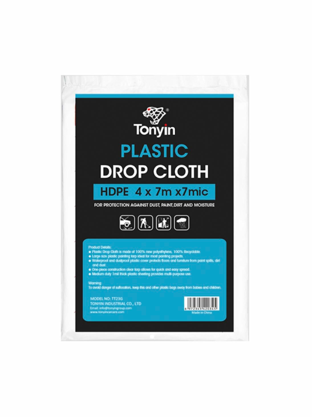 TT23H Маскировочная пленка (5*7м*7мкм) PLASTIC DROP CLOTH TONYIN, 1 шт.