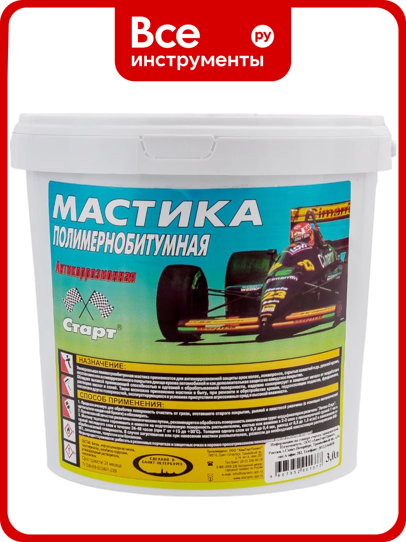 Полимернобитумная мастика старт 3 л пэ 4607952901377 черный битумный состав, паста для равномерного нанесения