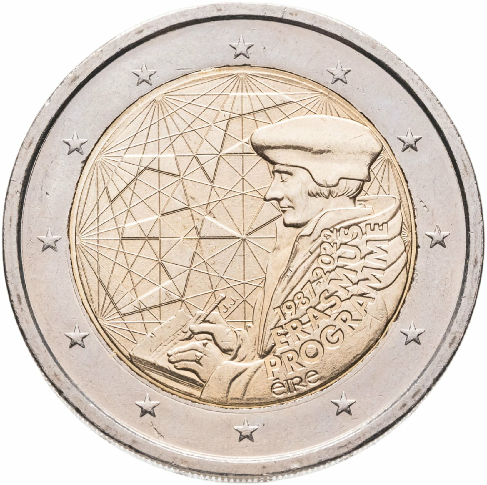 Ирландия 2 евро euro 2022 "35 лет программе Эразмус", Биметалл, в сохранности UNC