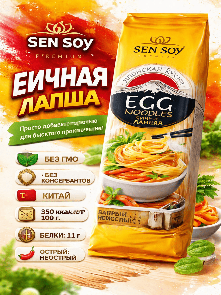 Лапша Sen Soy яичная, 300г
