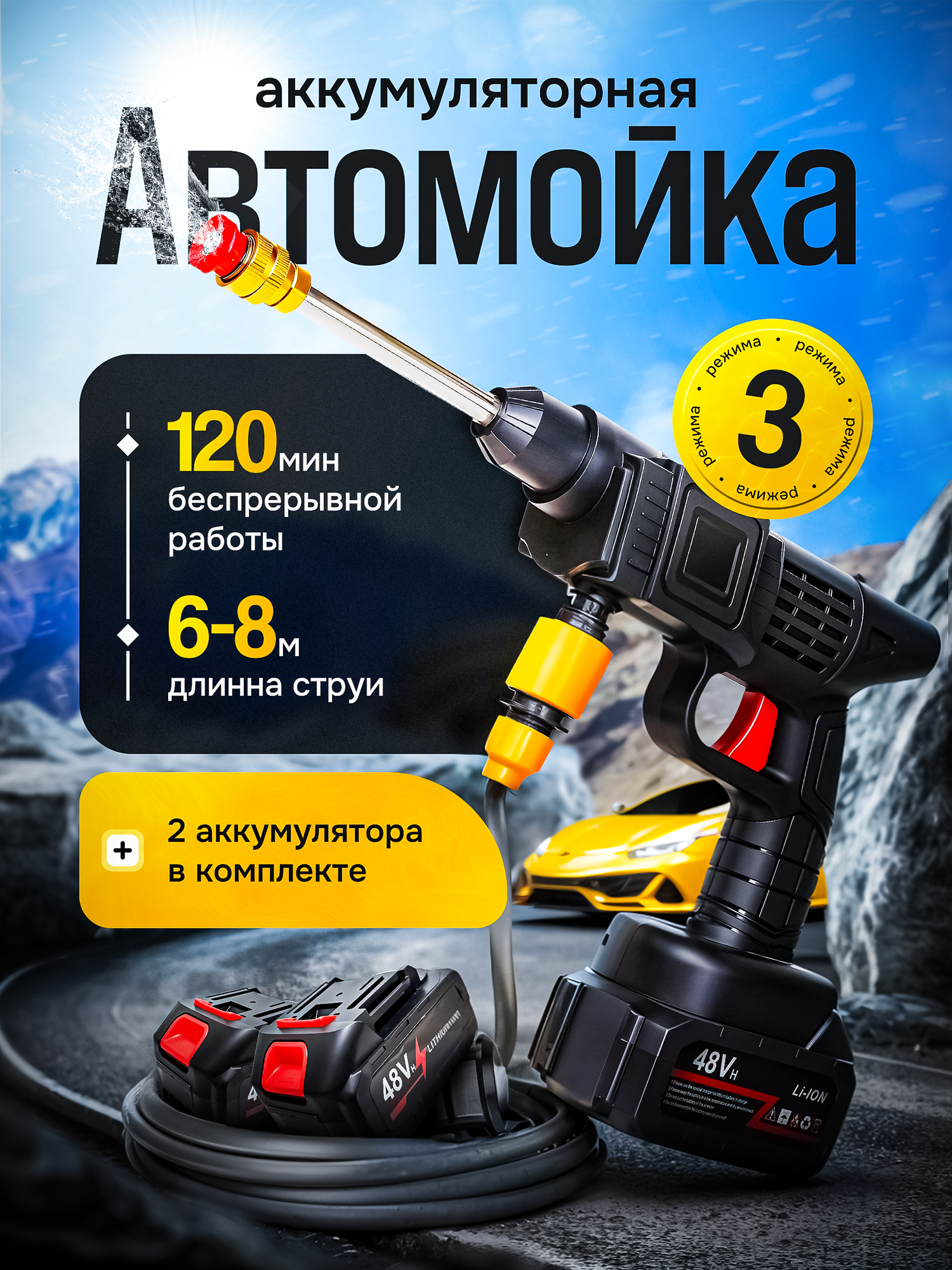 Мойка высокого давления аккумуляторная для автомобиля, минимойка с пенообразователем в кейсе