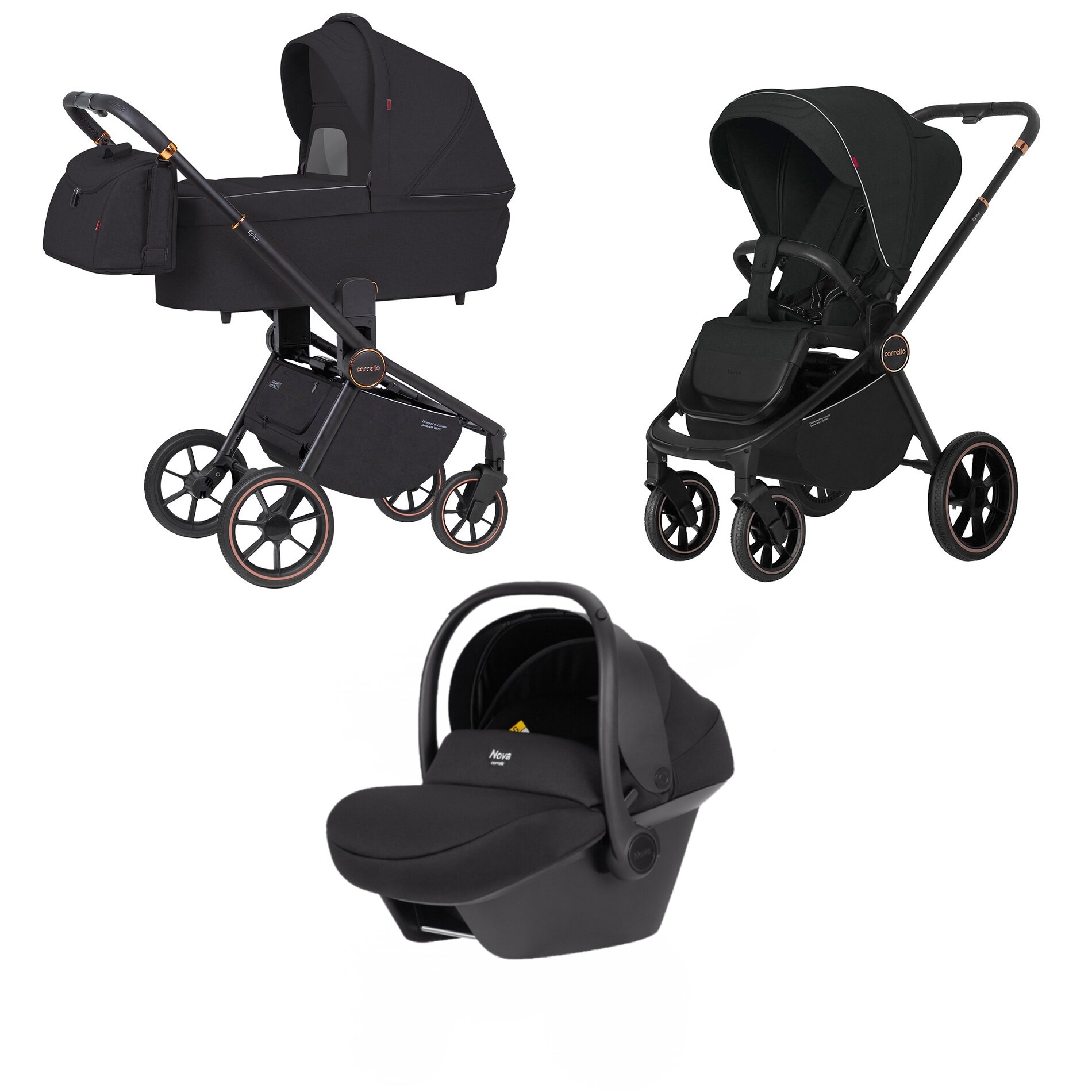 Коляска 3 в 1 CARRELLO Epica, цвет Space Black, черные колеса