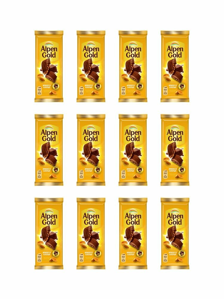 Alpen Gold Шоколад Арахис-хлопья, 80 г, 12 шт
