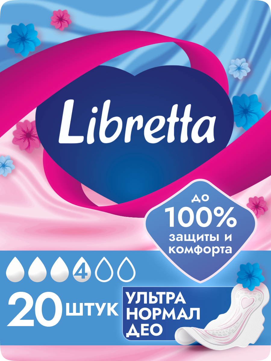 Прокладки Libretta "Ультра Нормал ДЕО", с крылышками, ароматизированные, 20шт