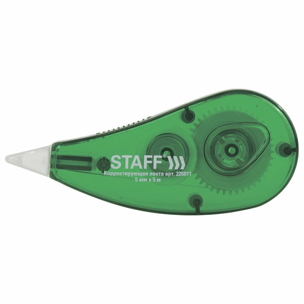 Корректирующая лента STAFF EVERYDAY, 5 мм х 5 м, корпус зеленый, блистер, 226811, 226811
