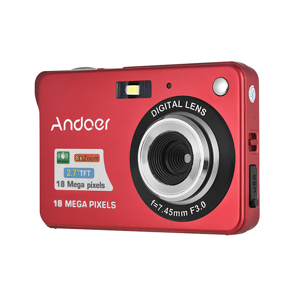 Andoer 18M 720p HD Цифровая камера видеокаметная камея с 2PCS Rechargable Batteries 8x Digital Zoom Anti-Shake 2.7-дюймовый ЖК-ЖК