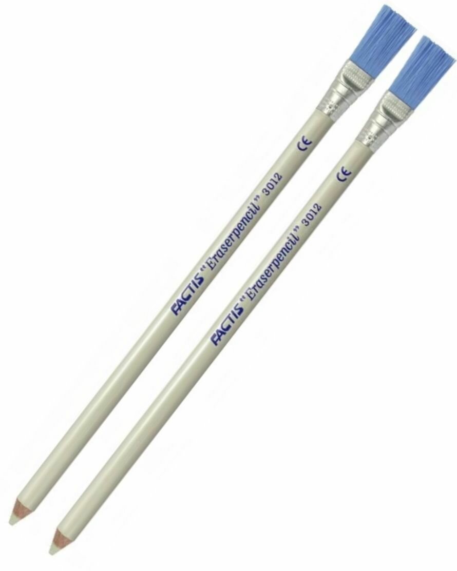 2 шт Ластик-карандаш с кисточкой FACTIS "Eraserpencil" 3012, деревянный корпус, кисточка на наконечнике, для точечной коррекции
