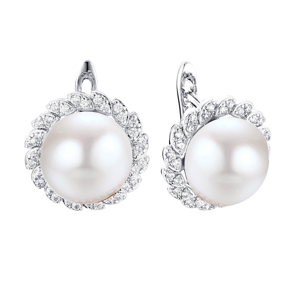 Серьги, серебро, 925 проба, жемчуг культивированный, фианит