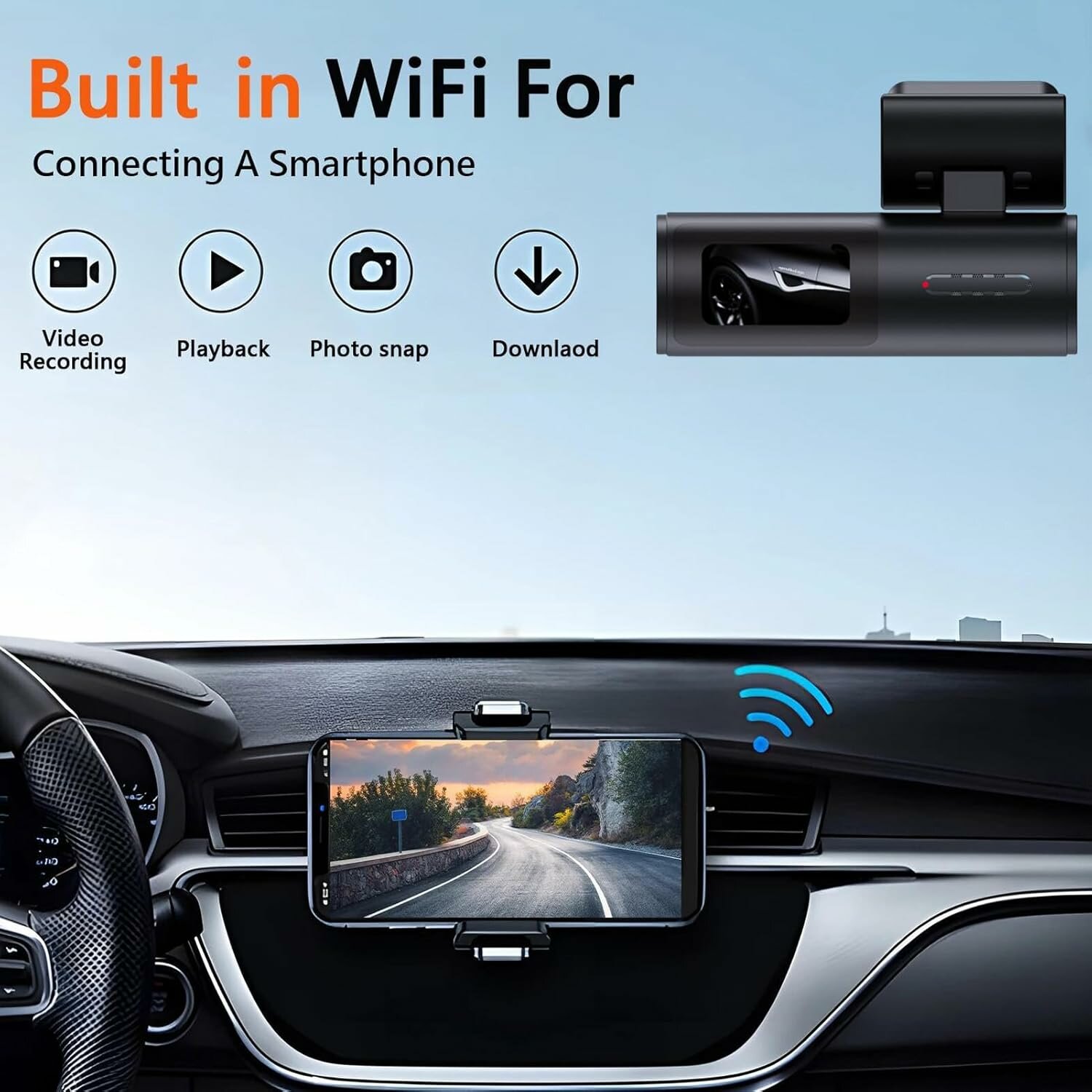DAIWE Автомобильный видеорегистратор 4K+1080P спереди и сзади с Wi-Fi и приложением, циклической записью, ночным видением и G-сенсором
