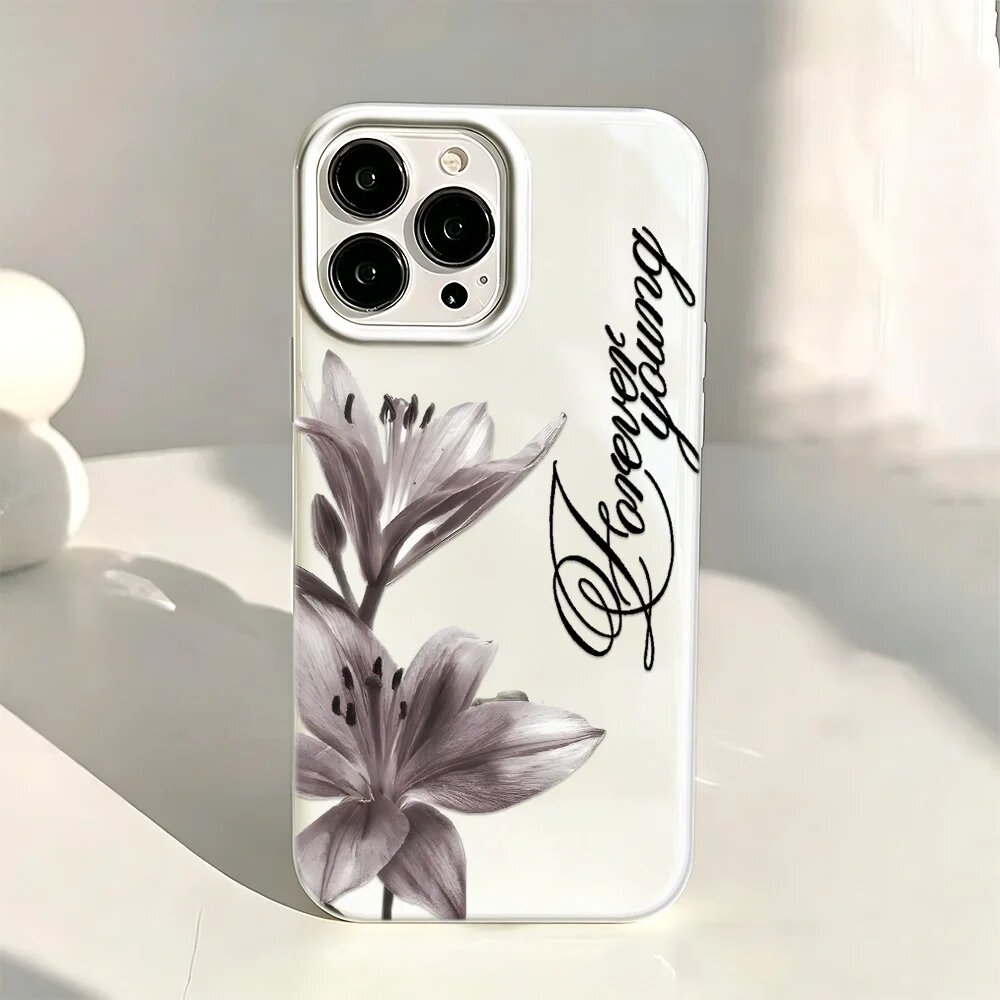 Черно-белый силиконовый чехол Black White Lily English однотонного цвета для For iphone 14 ProMax